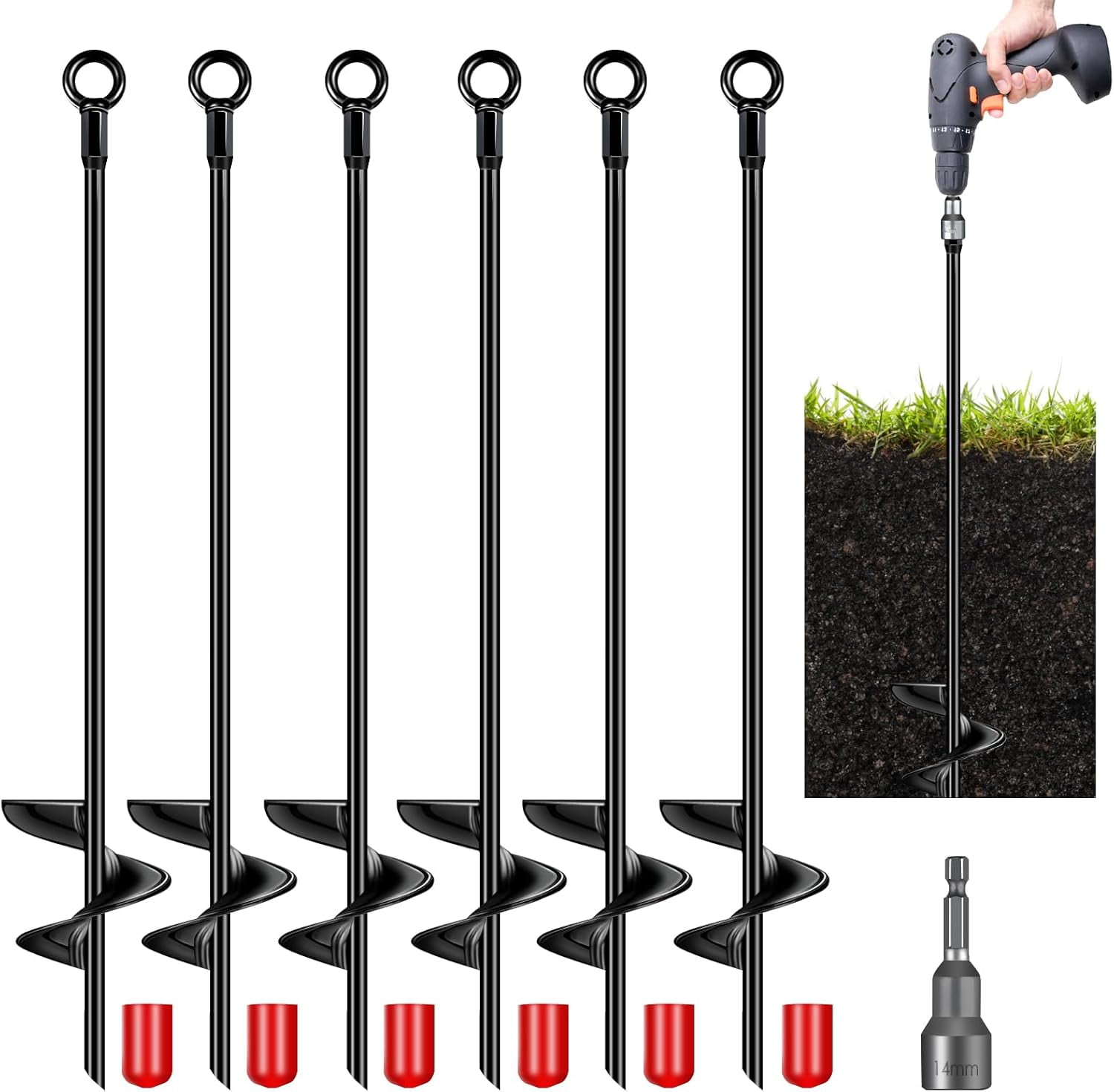 6 Pcs 30 Inch Auger Earth Anchor Shed Anchor Kit Spiral Blade Heavy ...