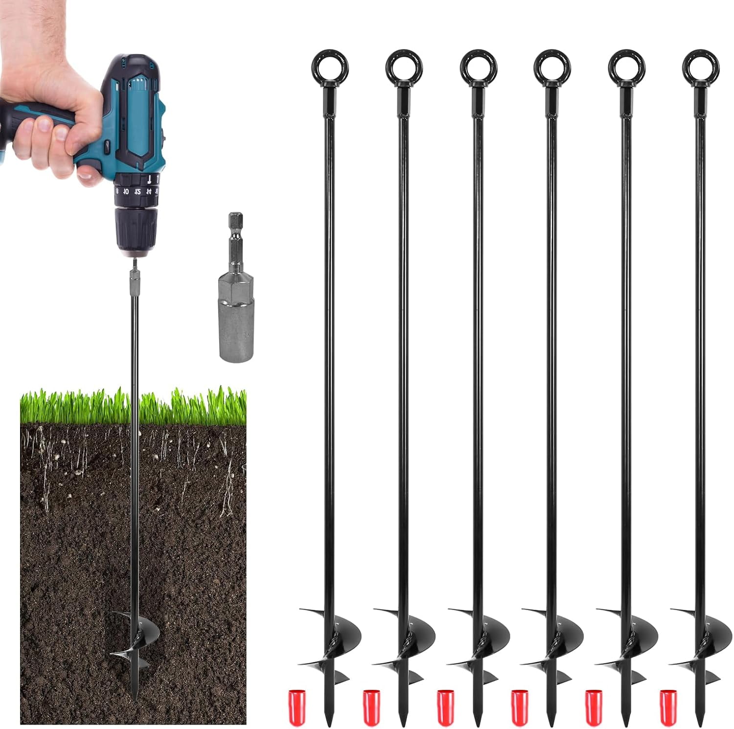 6 Pcs 30 Inch Ground Anchors, Heavy Duty Ground Anchor Screw in, Metal ...