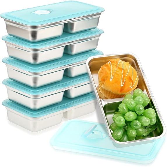 6 Pcs 304 Stainless Steel , 30 oz 2 Compartments Food Storage ...