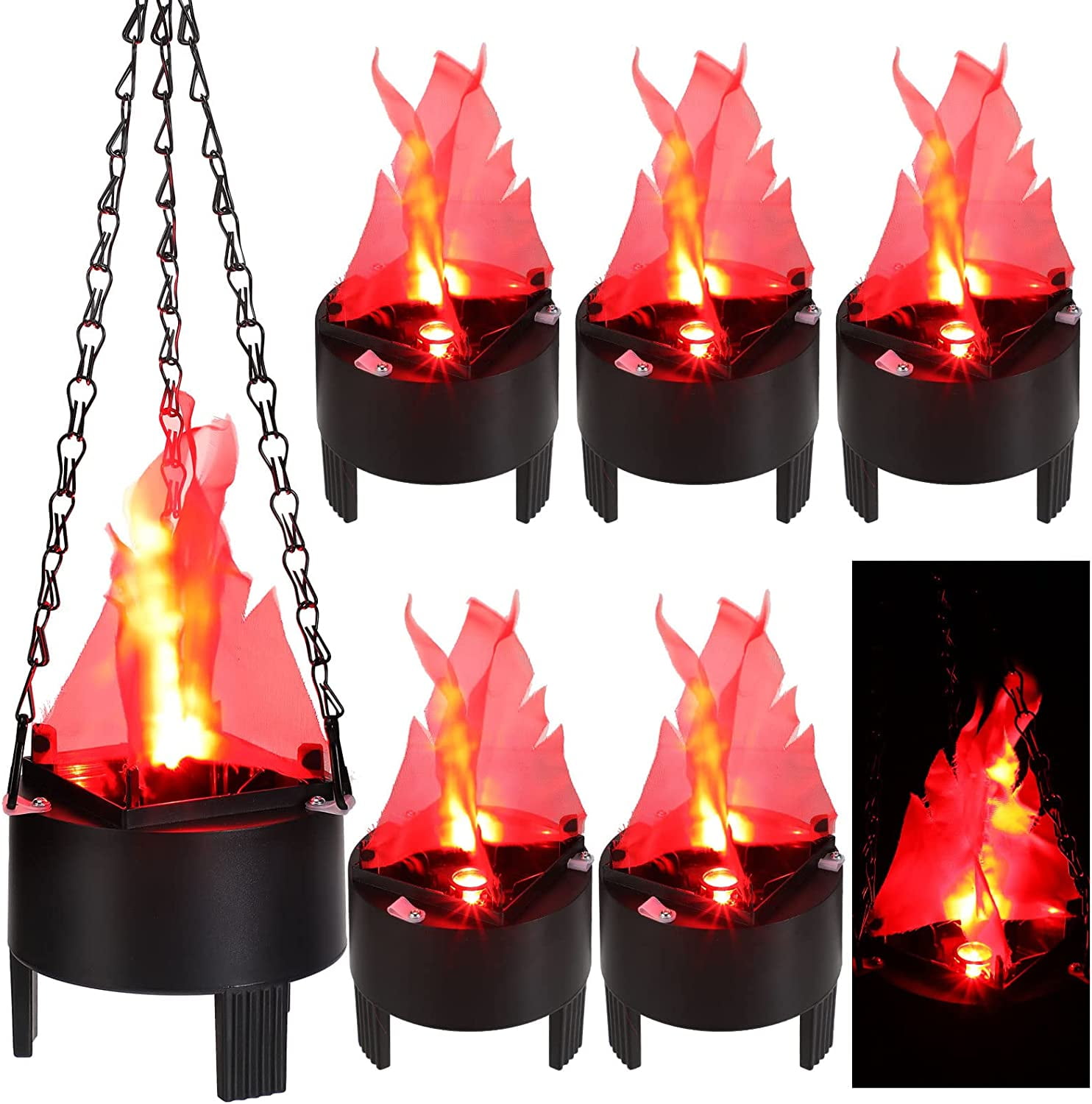 6 Pcs 3D Fake Fire Flames Hanging Lamp Decoration Led Electric Campfire ...
