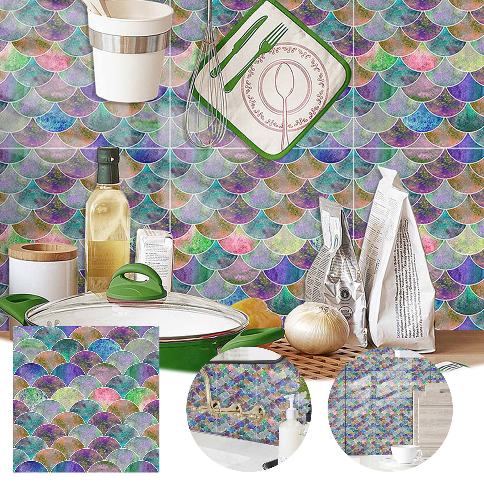 6 Pcs 3D Tile Wall Decals Lake Blue Hyun-chae Fish Scale Stickers 5.9 ...