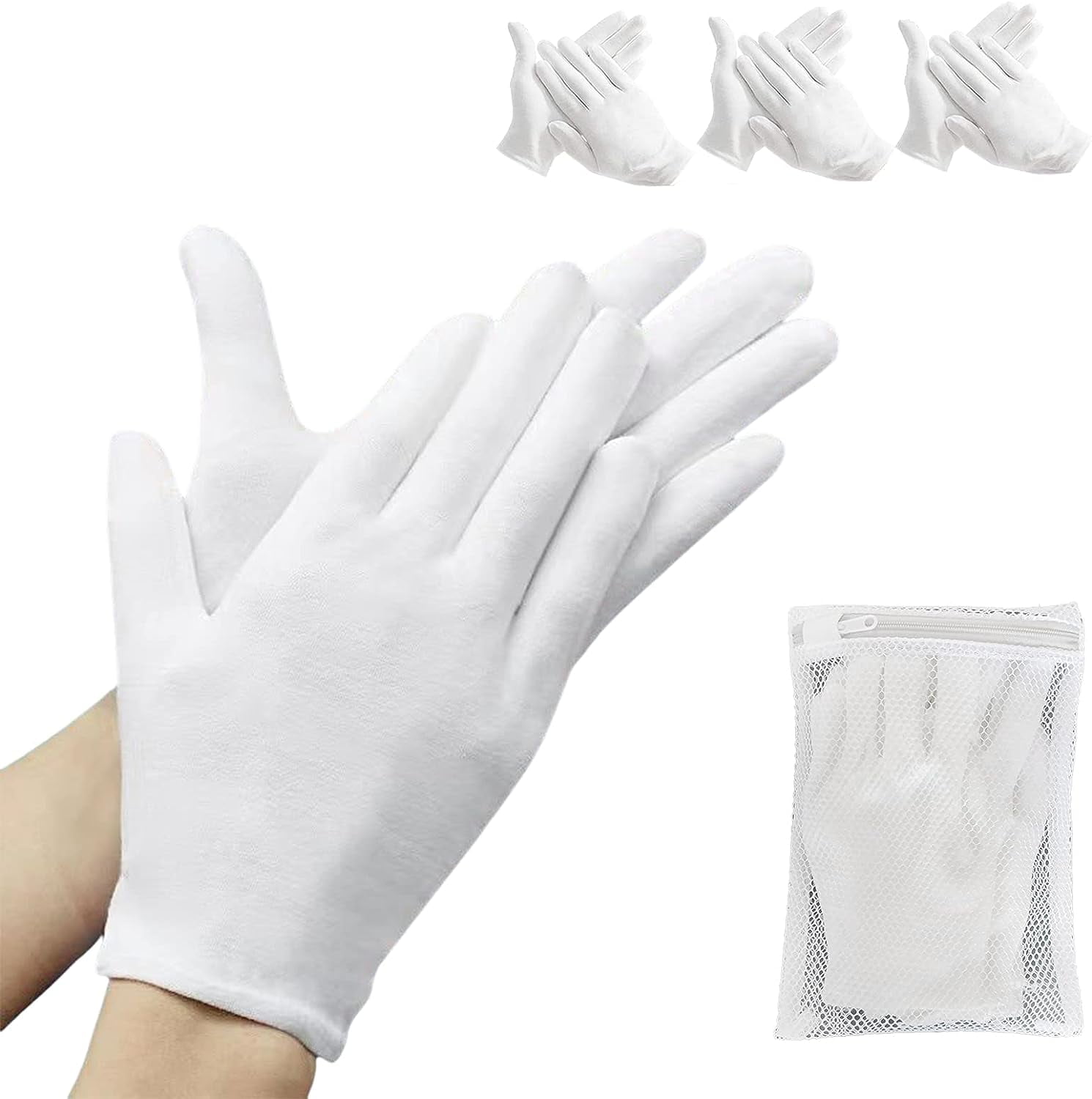 6 Pcs（3pairs） White Cotton Gloves，White moisturizing Gloves, Cotton ...