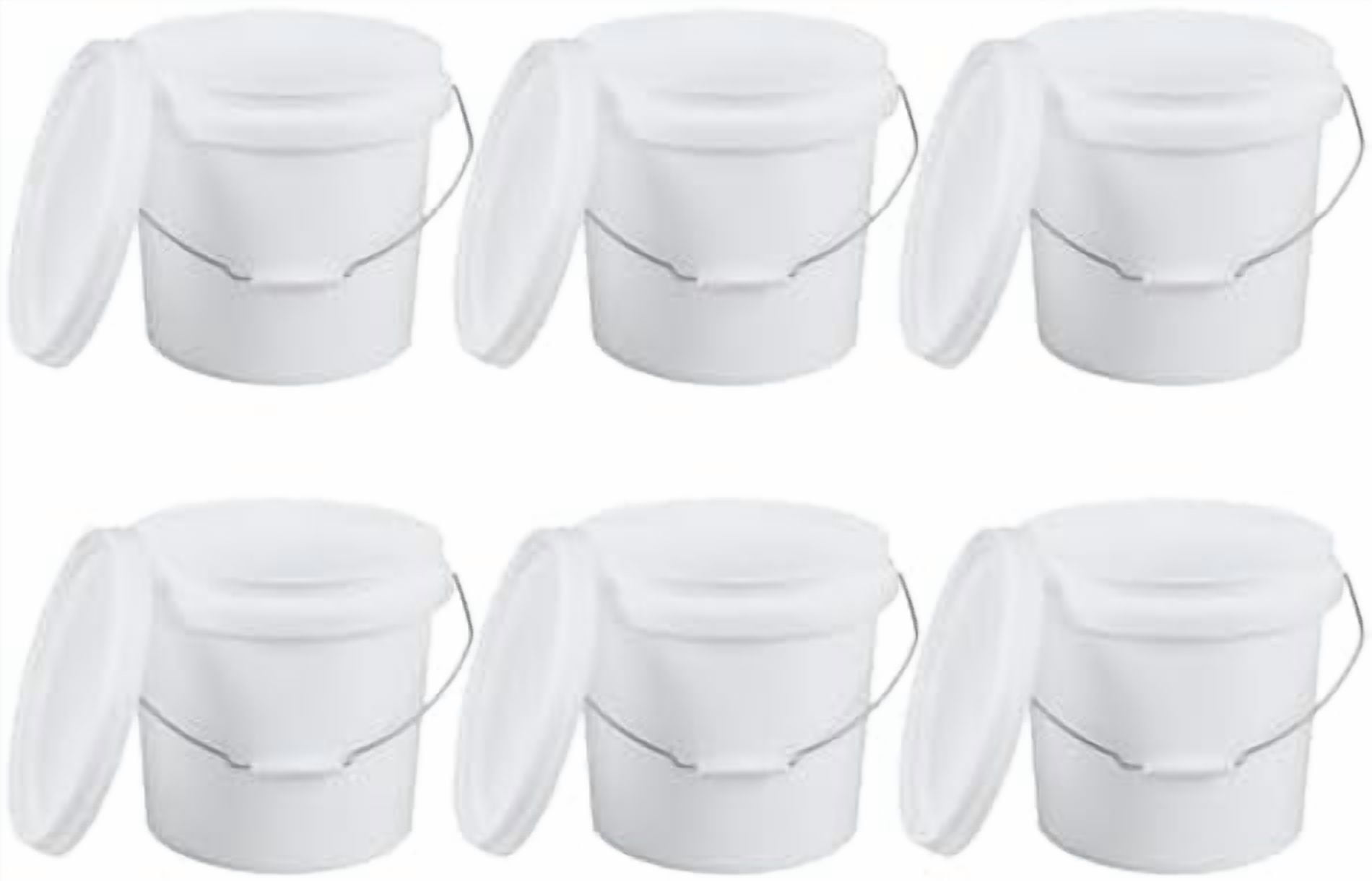 6 Pcs 4 Gallon White Bucket & Lid, Durable All Purpose Pail, Food Grade ...