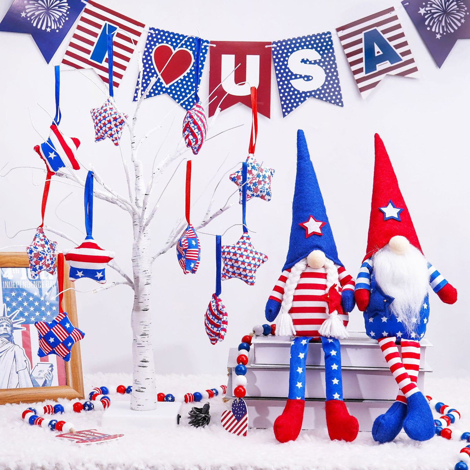 6 Pcs 4th of July Decoration Fabric Wrapped Stars, 3 x 3 Inch Patriotic ...