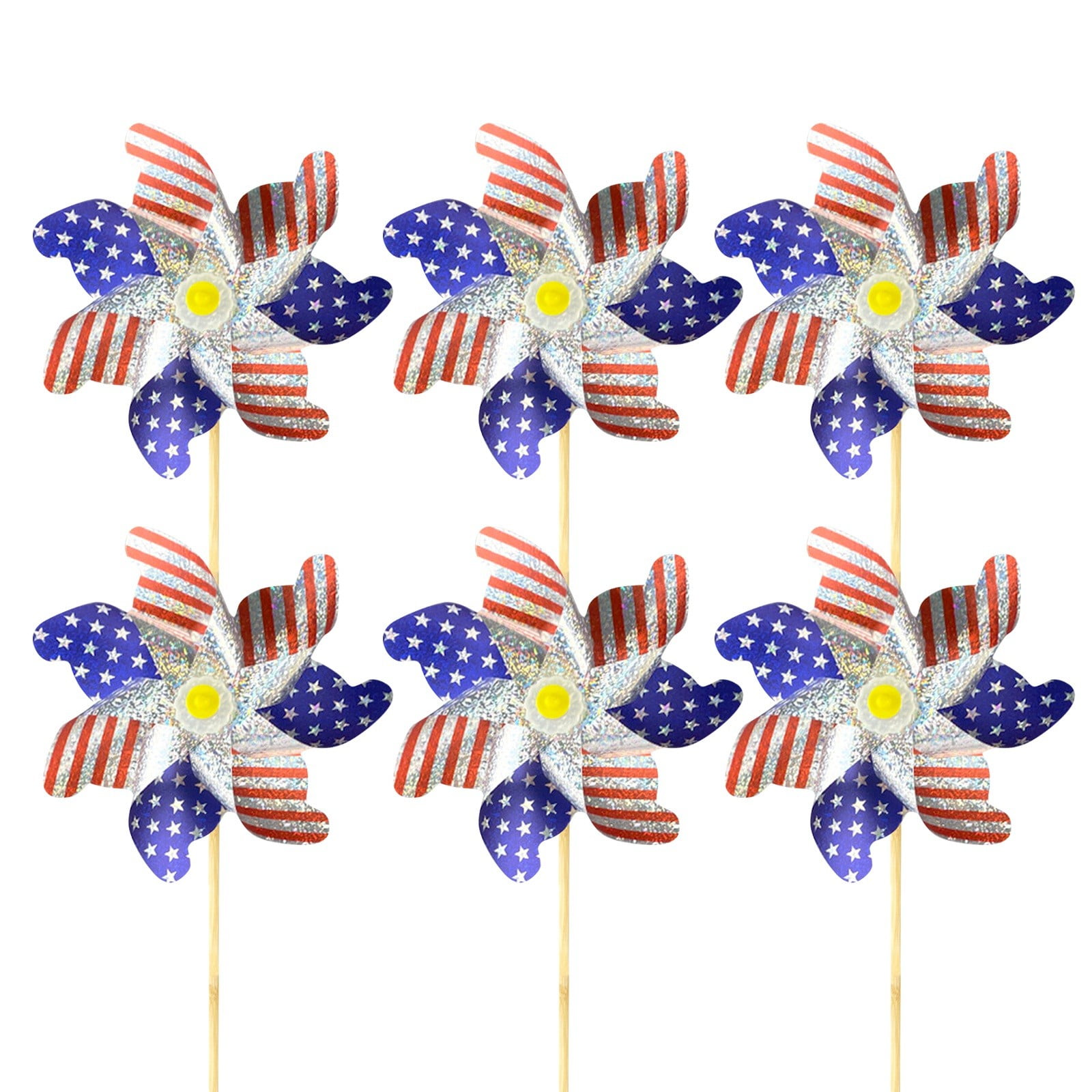 6 Pcs 4th of July Decorations Include 6 Patriotic Pinwheels on Stick ...