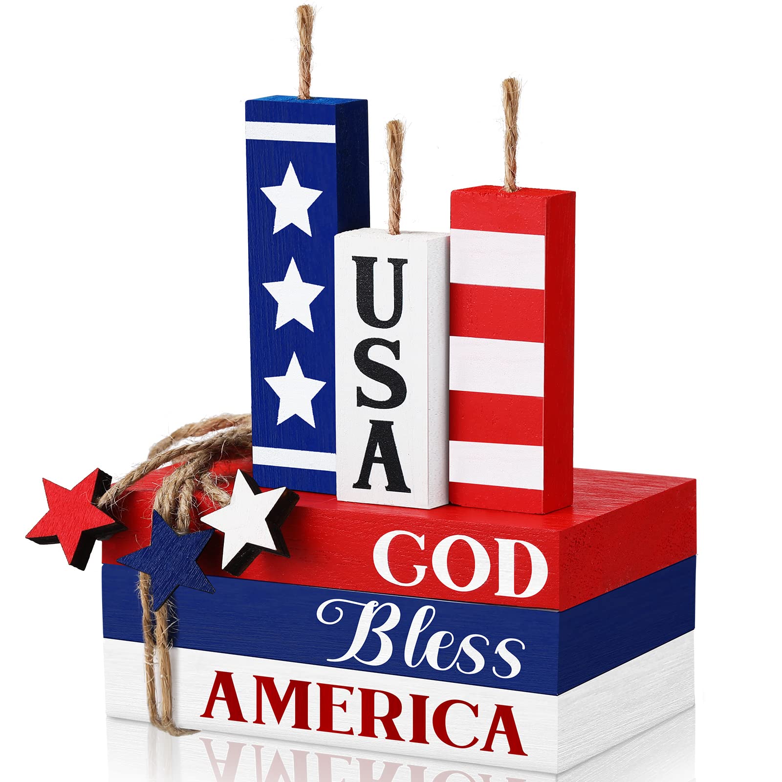 6 Pcs 4th of July Tiered Tray Decor Patriotic Wooden Firework Sign Faux ...