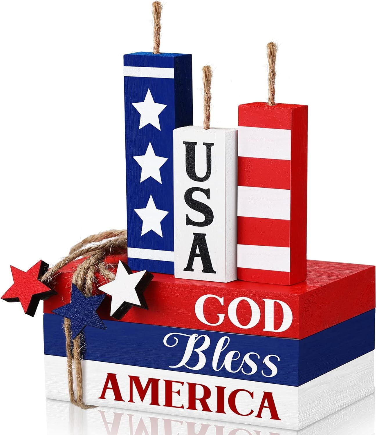 6 Pcs 4th of July Tiered Tray Decor Patriotic Wooden Firework Sign Faux ...