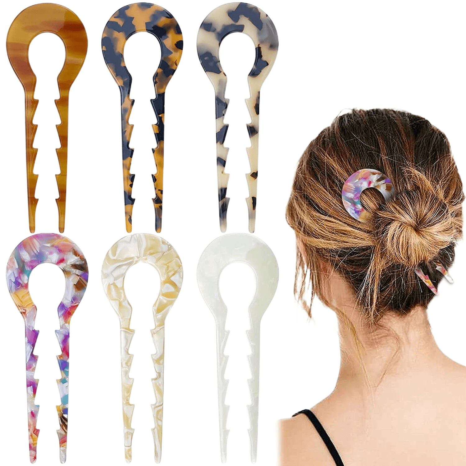 6 Pcs 5.1Inch Shaped Acetate Hair Pins French Hair Pins Hair Forks Chignon Pins Hair Stick Large ...