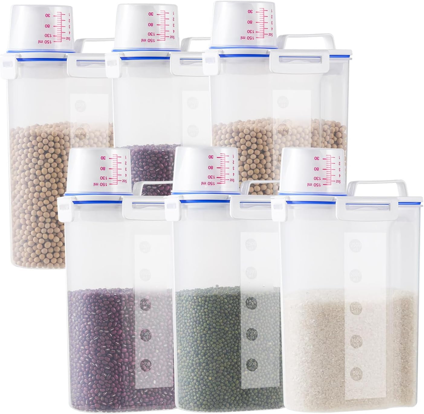 6 Pcs 5 lb Rice Dispenser Flour Storage Container, Airtight Dry Food ...