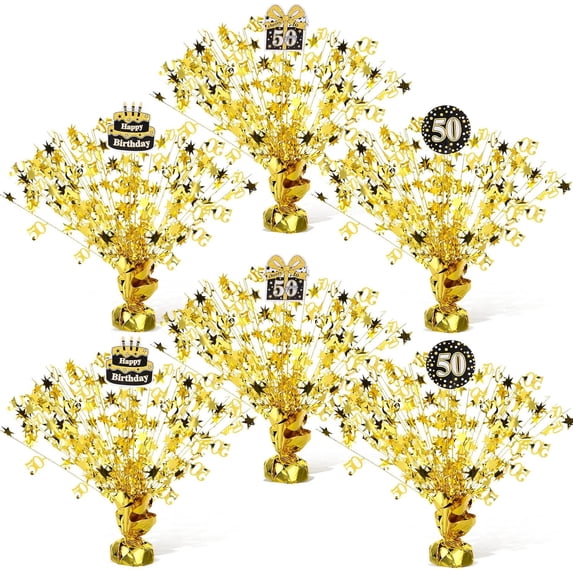 6 Pcs 50th Birthday Spray Centerpiece Gold Metallic Glitter Foil for ...
