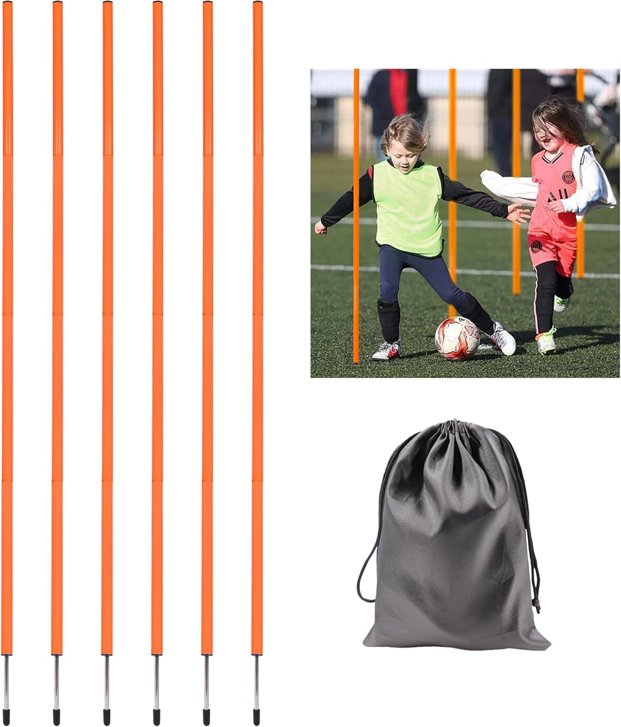 6 Pcs 5FT Adjustable Agility Training Poles for Soccer,Basketball ...