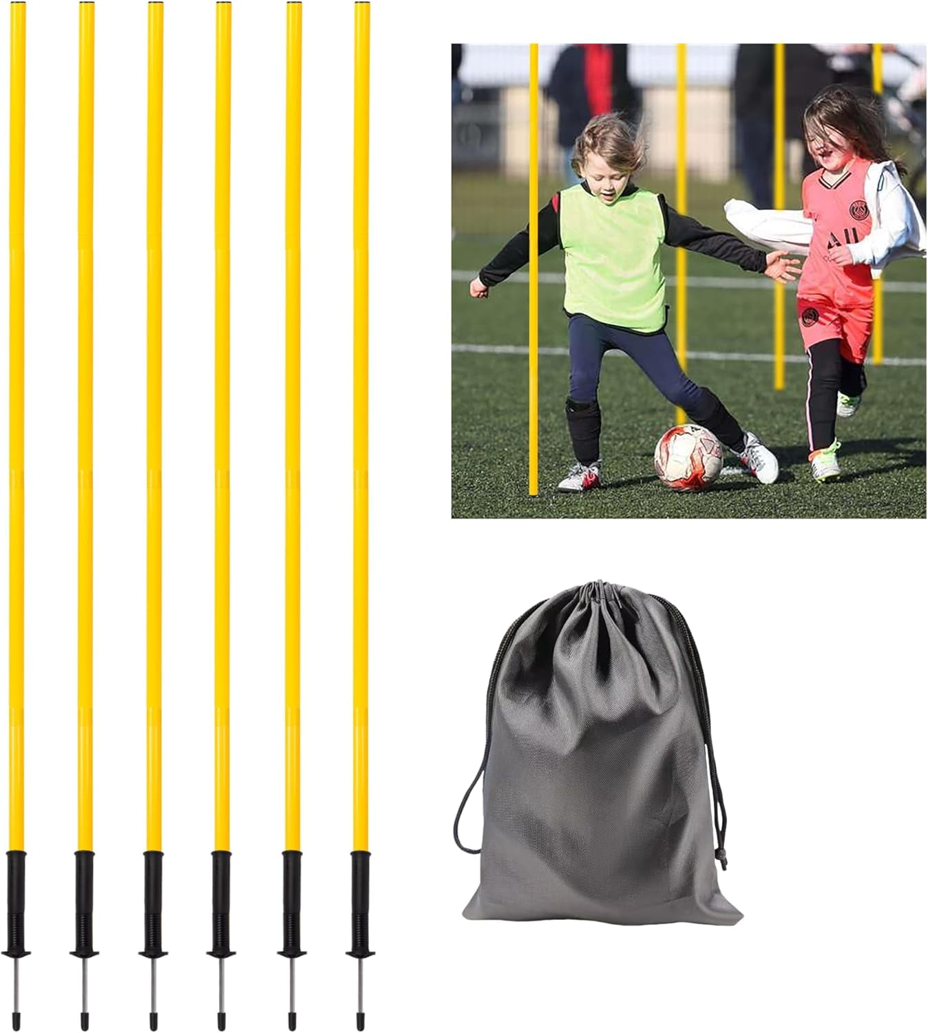 6 Pcs 5FT Agility Training Poles for Soccer,Basketball,Football,Dog ...