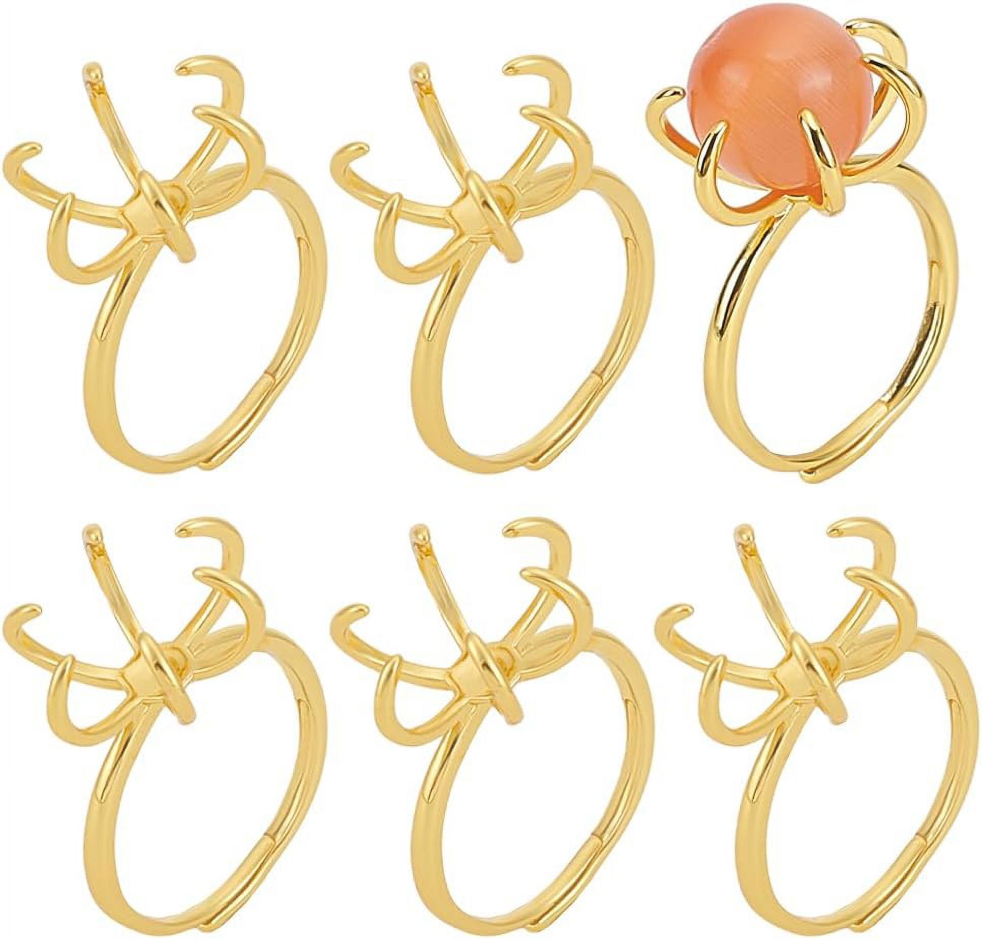 6 Pcs 6 Claws Ring Blanks 18k Gold Plated 17mm(0.67'') Adjustable Ring ...