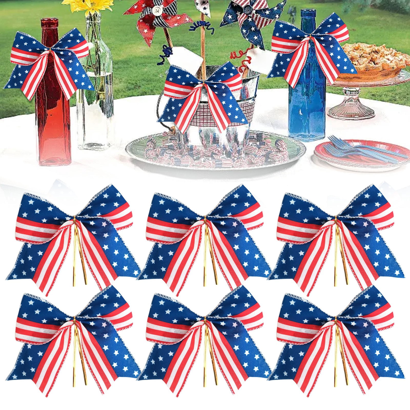 6 Pcs 6 Inch Patriotic Tree Bows, Red Blue White American Flag ...