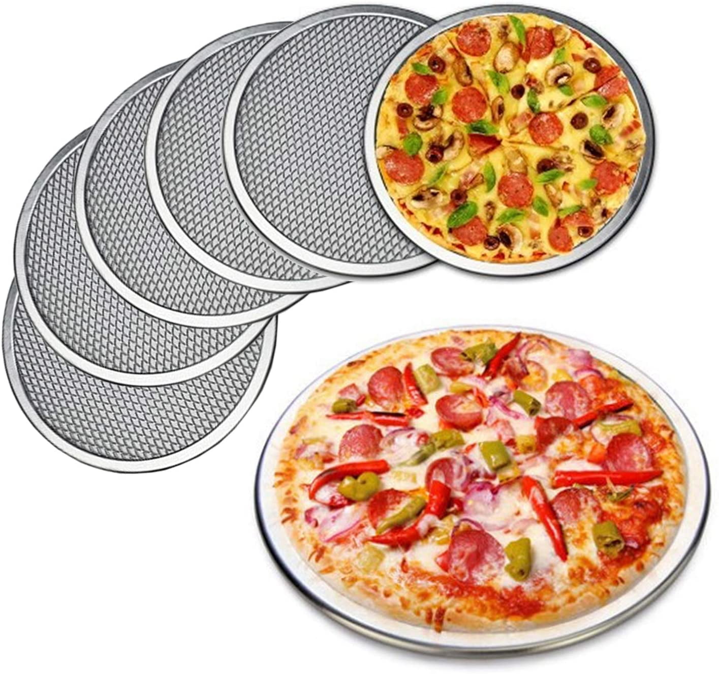 6 Pcs 6 Inch Seamless Round Aluminum Alloy Pizza Pan Baking Screen ...