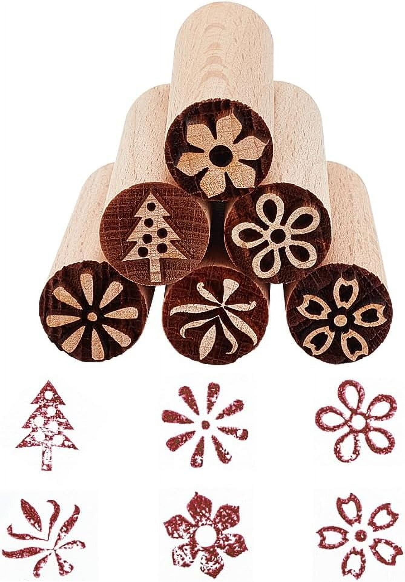 6 Pcs 6-Style Wood Pottery Stamp 2 Inch Flower Shape Wood Pottery Tools ...