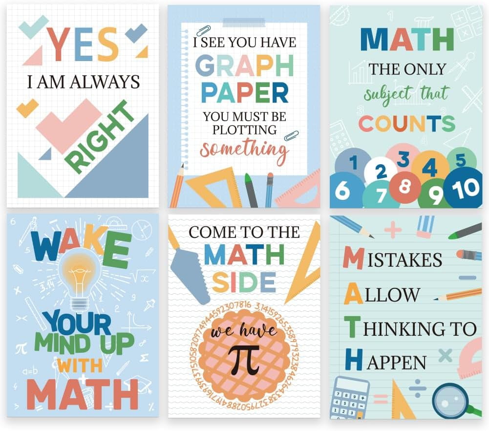 6 Pcs 6 Styles Motivational Math Wall Posters Boho Math Print Posters ...