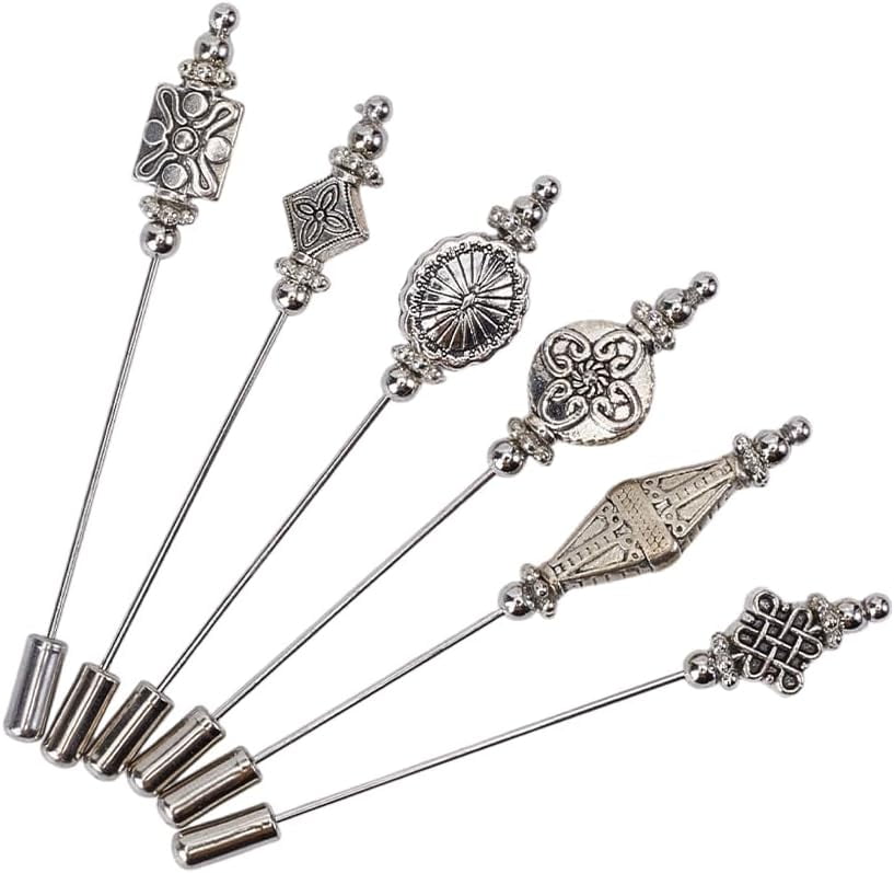 6 Pcs 6 Styles Tibetan Silver Hat Pins Vintage Safety Pins Western ...