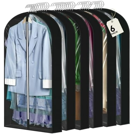 6 Pcs 60" Garment Bags for Hanging Clothes, Clear Suit Bags for Closet ...