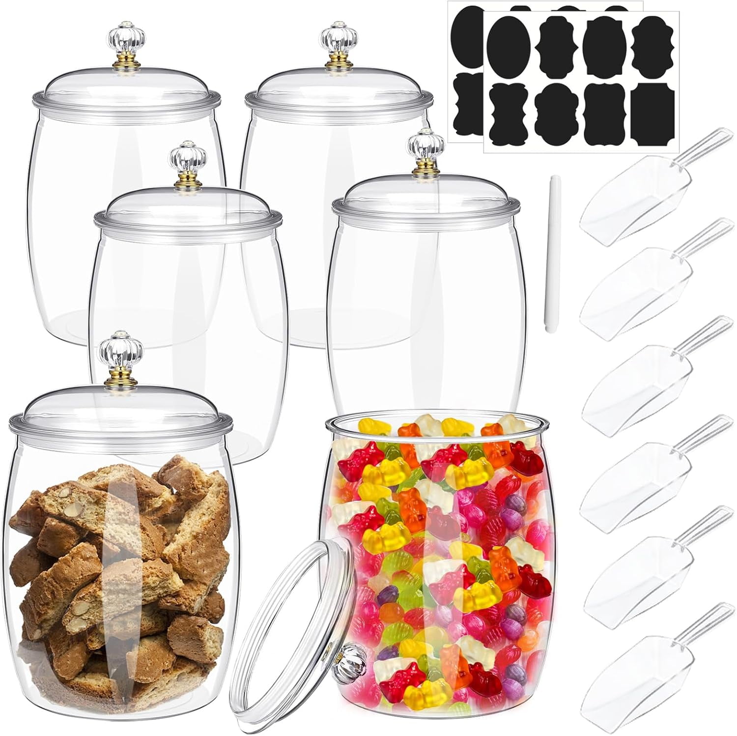 6 Pcs 64 oz Candy and Cookie Jar with Lids 6 Spoons Plastic Jars ...