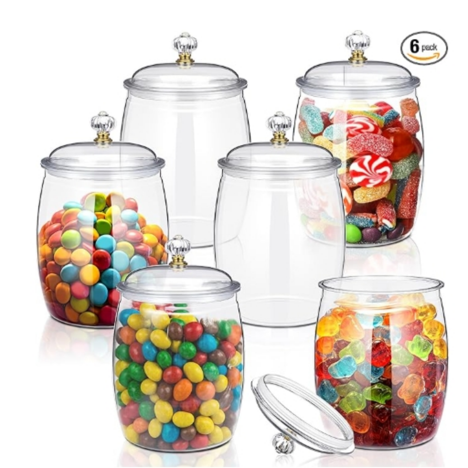 6 Pcs 64 oz Candy and Cookie Jar Plastic Jars with Lids D rative ...