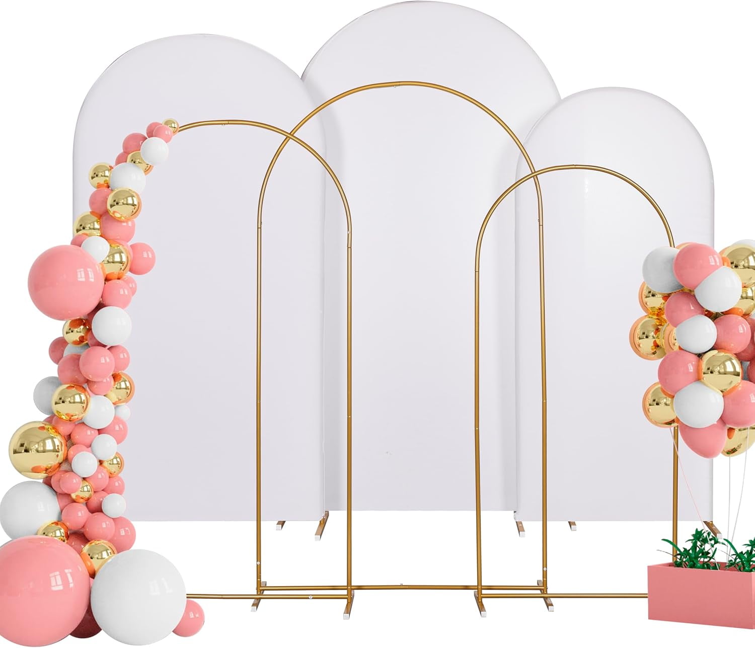 6-Pcs 7.2FT/6.6FT/6FT Wedding Arch Backdrop Stand and Cover Set, 3 Gold ...