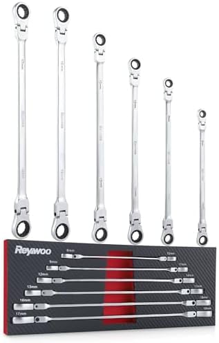 6 Pcs 8-19 mm Extra Long Ratcheting Wrench Set, 6-Piece Flex Head ...