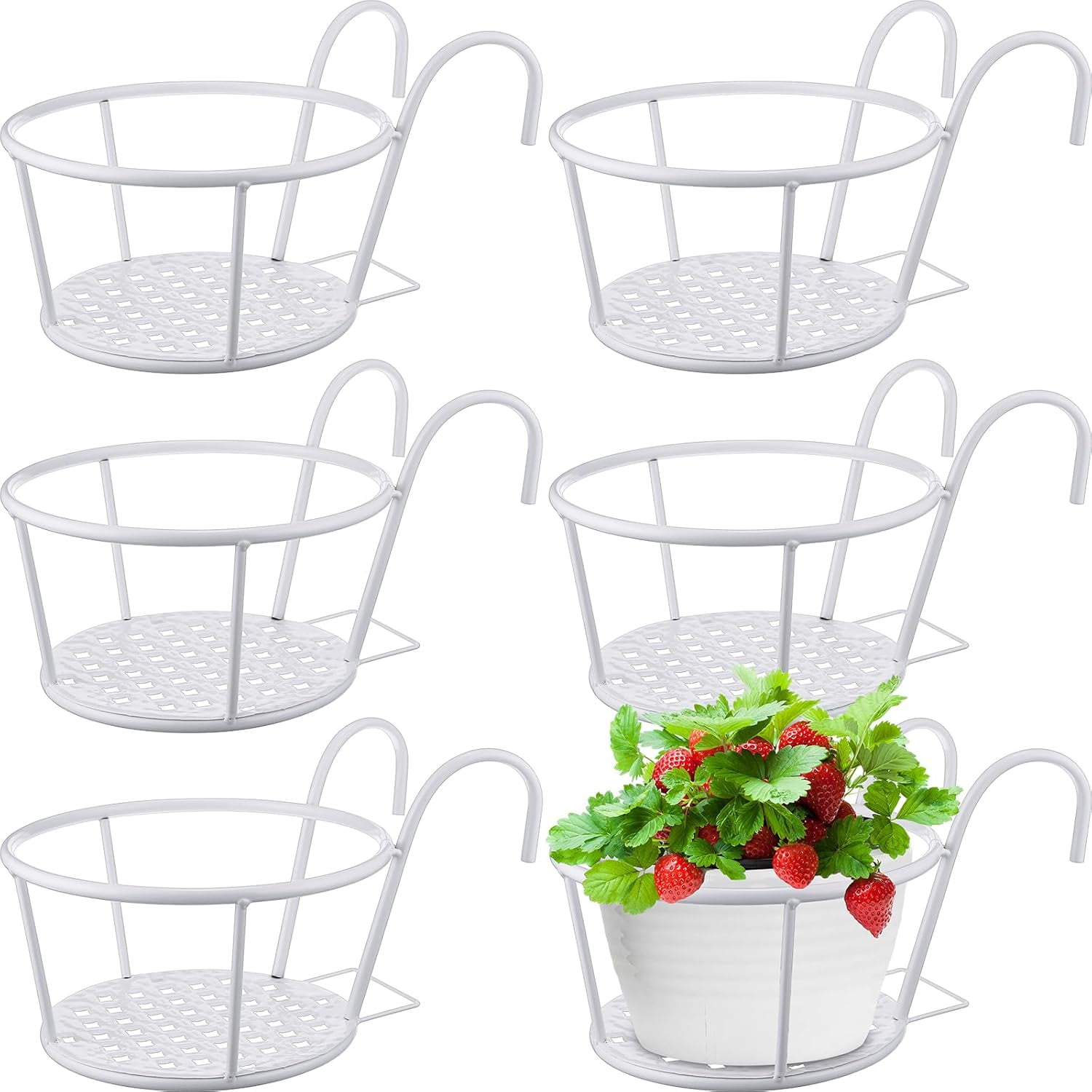 6 Pcs 8.7'' Iron Metal Railing Flower Pot Hanging Planter Baskets Stair ...