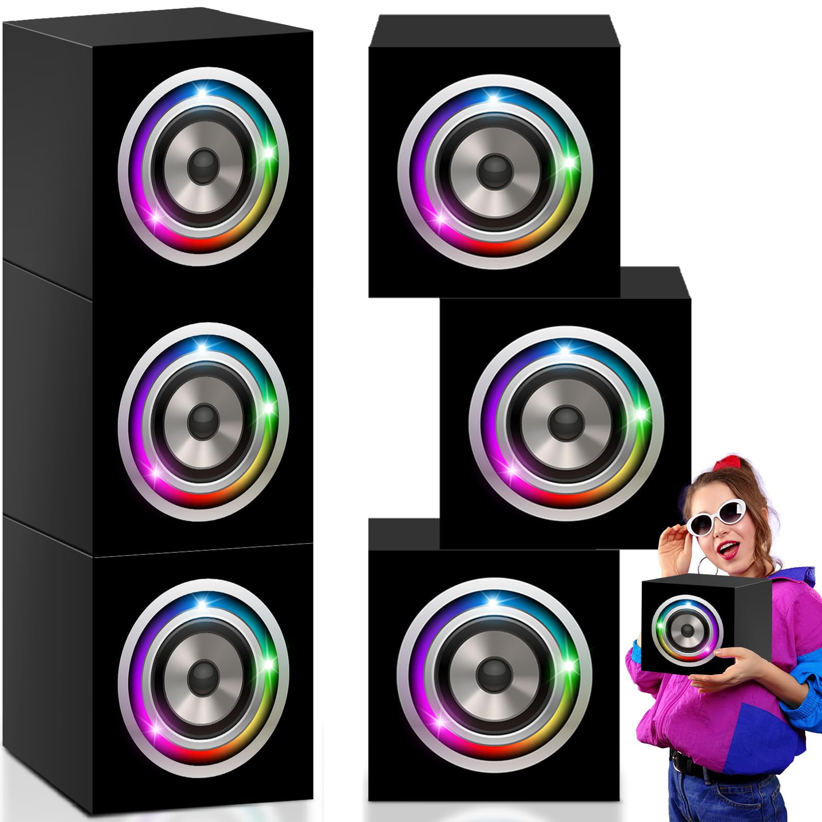 6 Pcs 80s 90s IFF17 Party Decorations Large Paper Boombox Novelty Boom ...