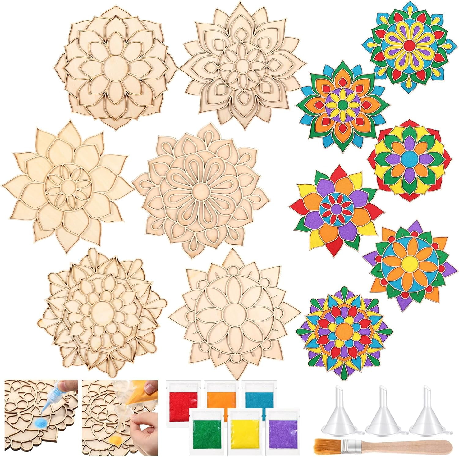 6 Pcs 9 Inch Diwali Mandala Sand Art Set Reusable Rangoli Mats with ...