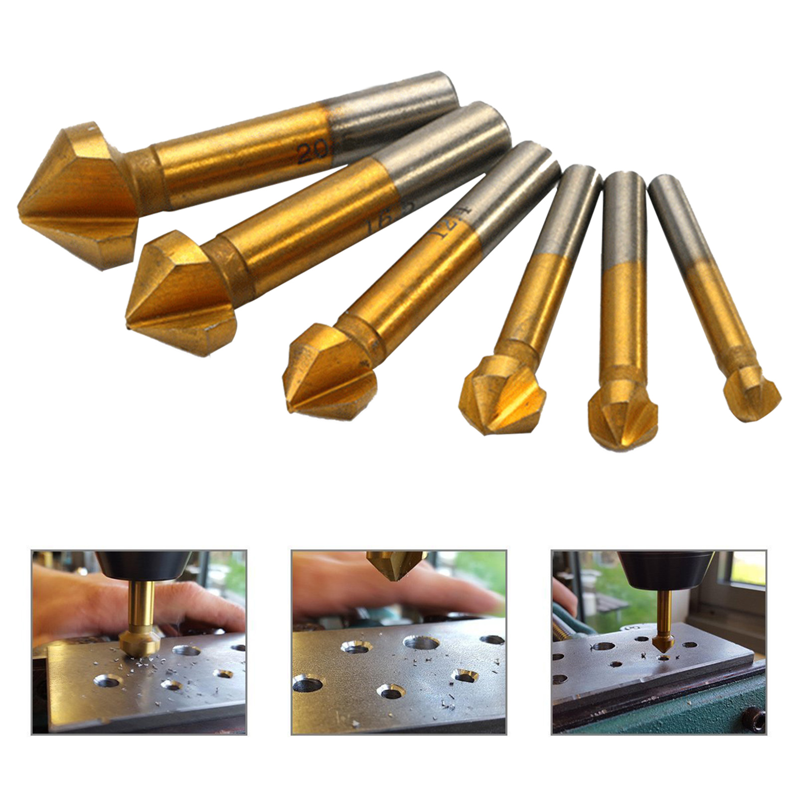 6 Pcs 90 Degree 3 Flute Titanium HSS Chamfer Chamfering Cutter Drill ...