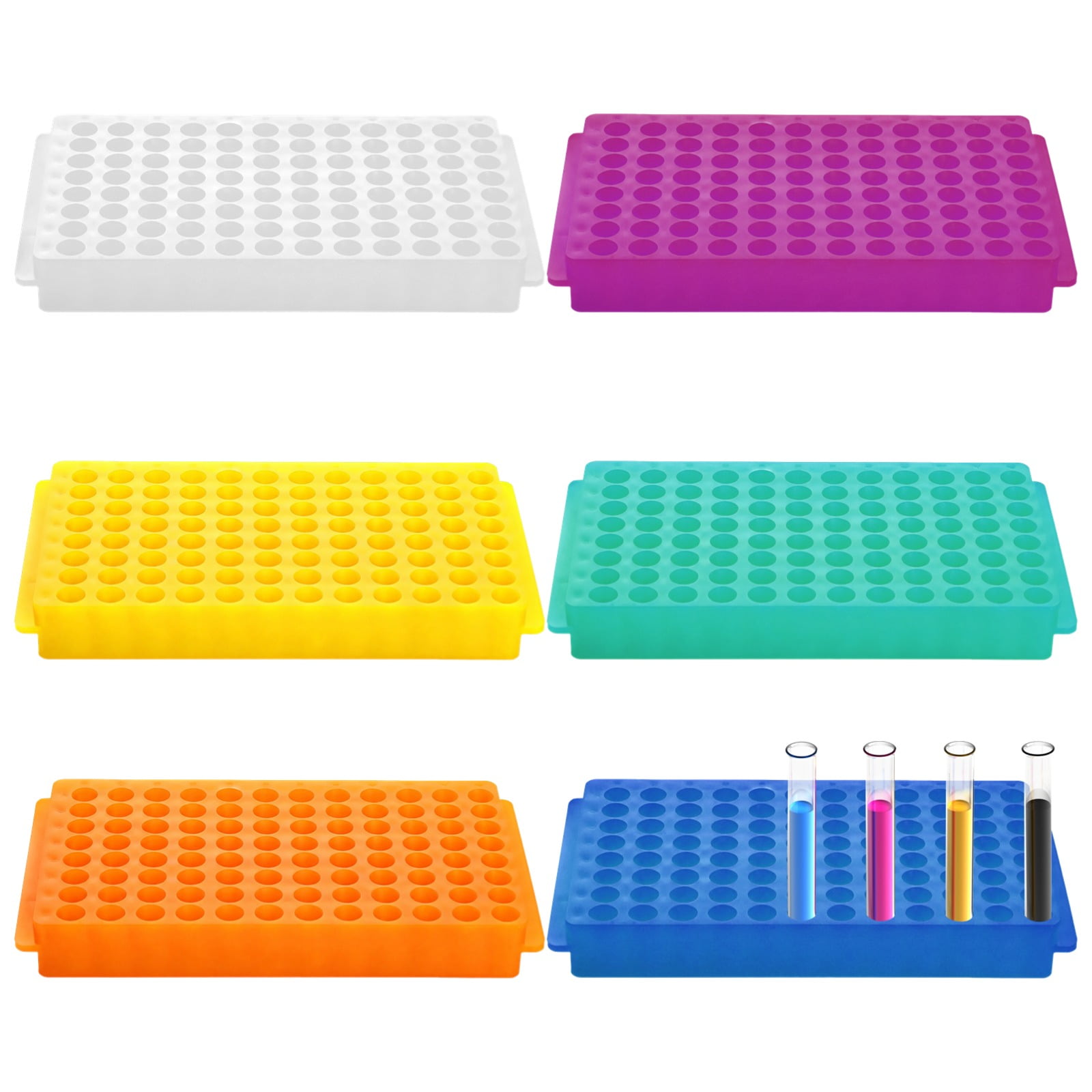 6 Pcs 96 Well Test Tube Rack, Plastic Test Tube Rack for 0.5ml/1.5ml ...