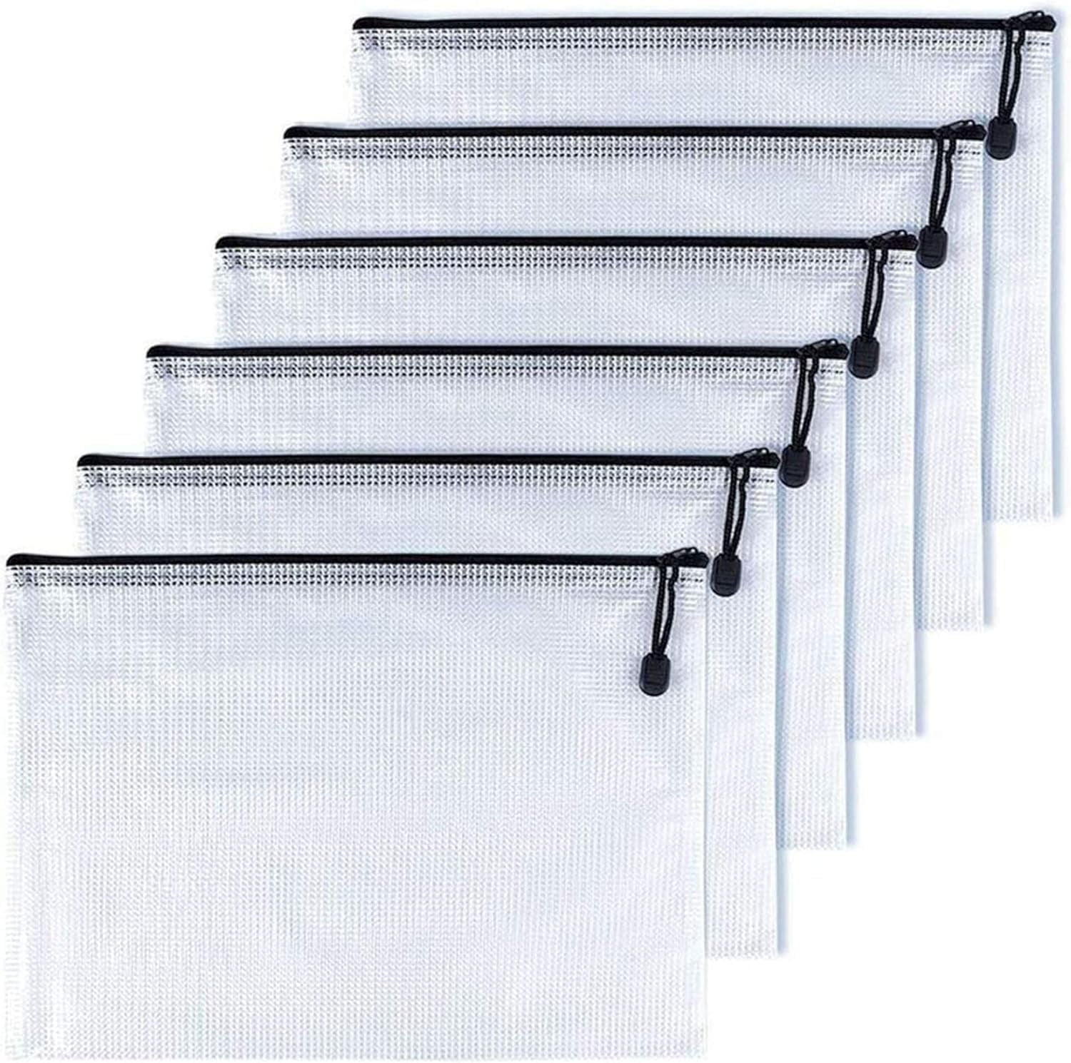6 Pcs A4 9 x 13 Inch Black Plastic Mesh Zipper Pouch Document File ...