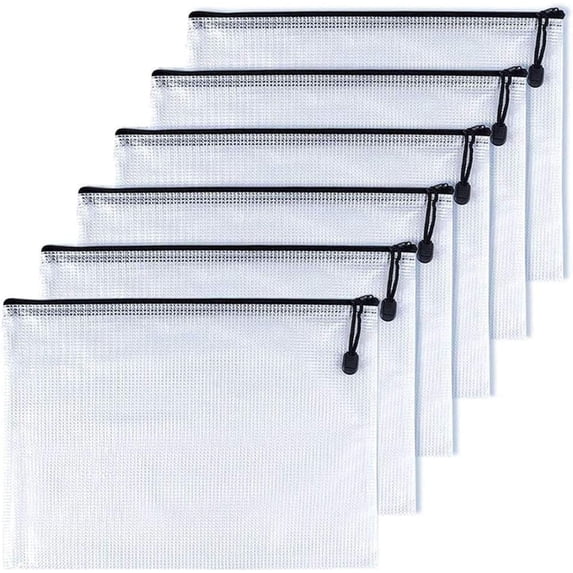 6 Pcs A4 9 x 13 Inch Black Plastic Mesh Zipper Pouch Document File ...