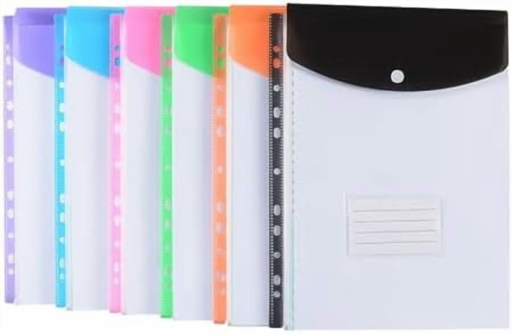 6 Pcs A4 Clear Plastic Punched Wallets 11 Hole Document Pockets ...