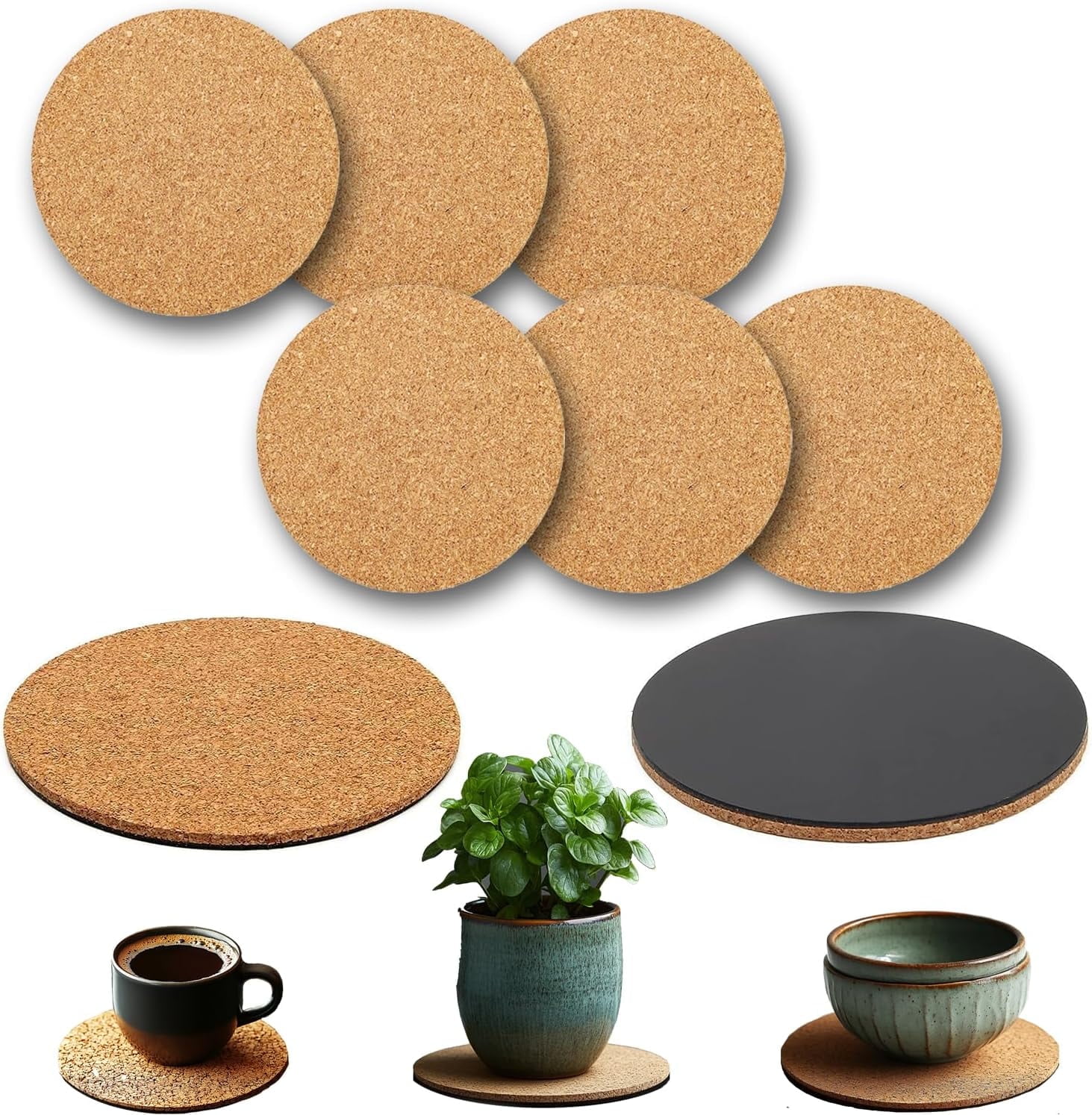 6 Pcs Absorbent Plant Saucer Mats,3.9 Inch Cork Plant Coasters,Reusable ...