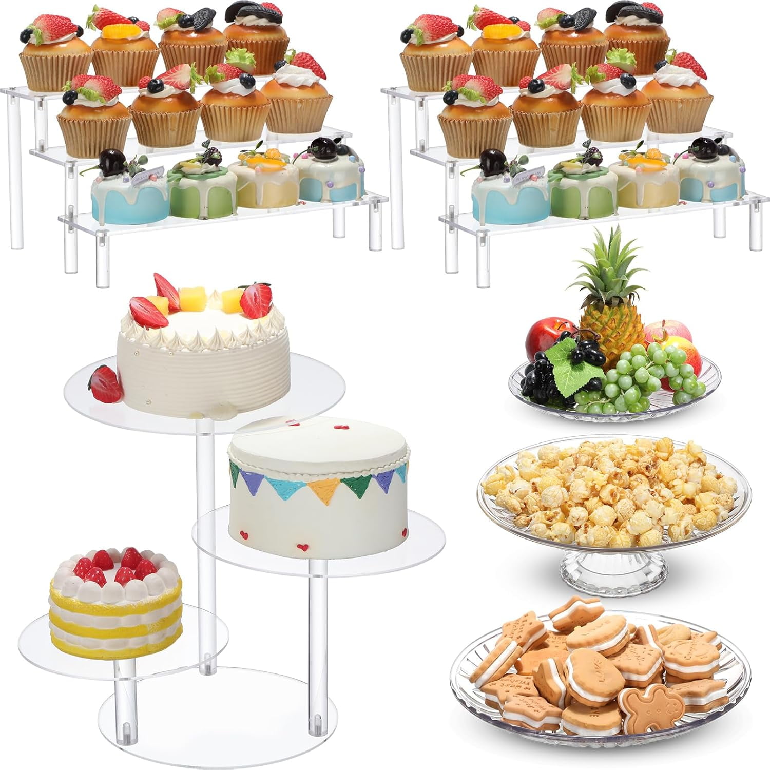 6 Pcs Acrylic Cake Stands Set Include 2 Pcs Display Risers 1 Pcs Tier ...