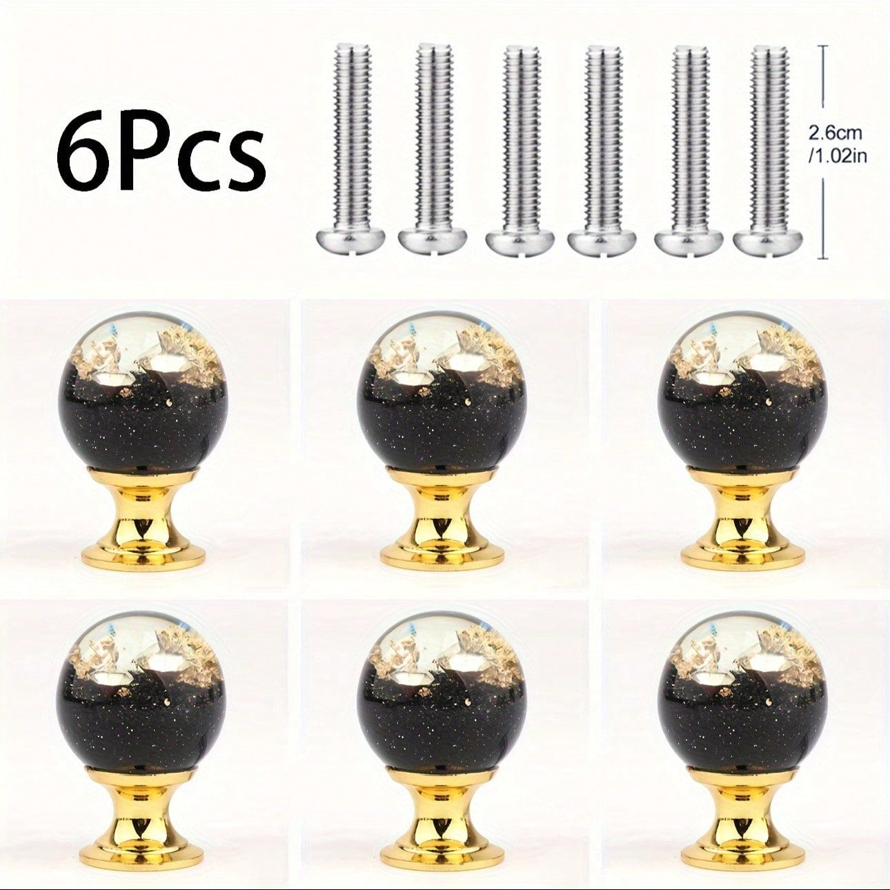 6 Pcs Acrylic Crystal Ball Transparent Golden Leaf Diamond Handle ...