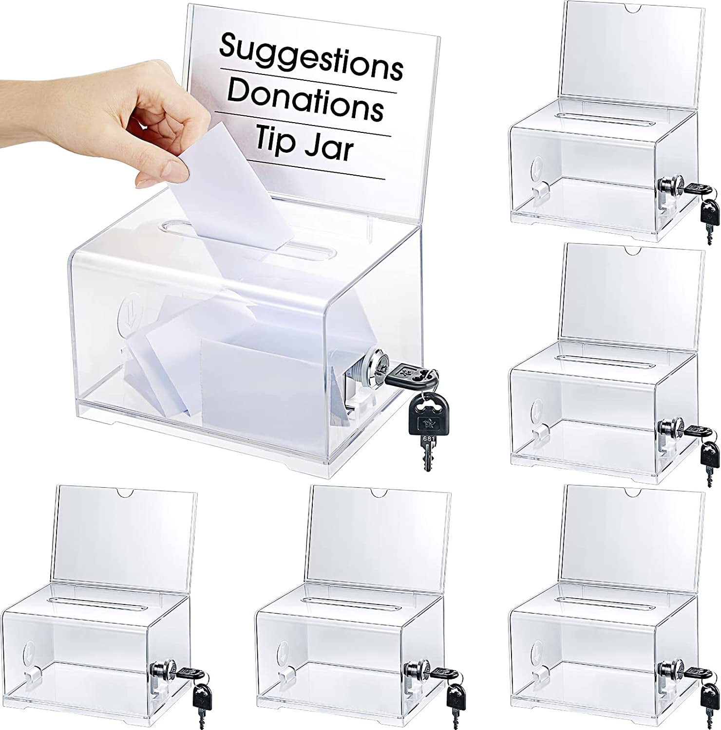6 Pcs Acrylic Donation Box with Lock and Sign Holder Clear Ballot ...