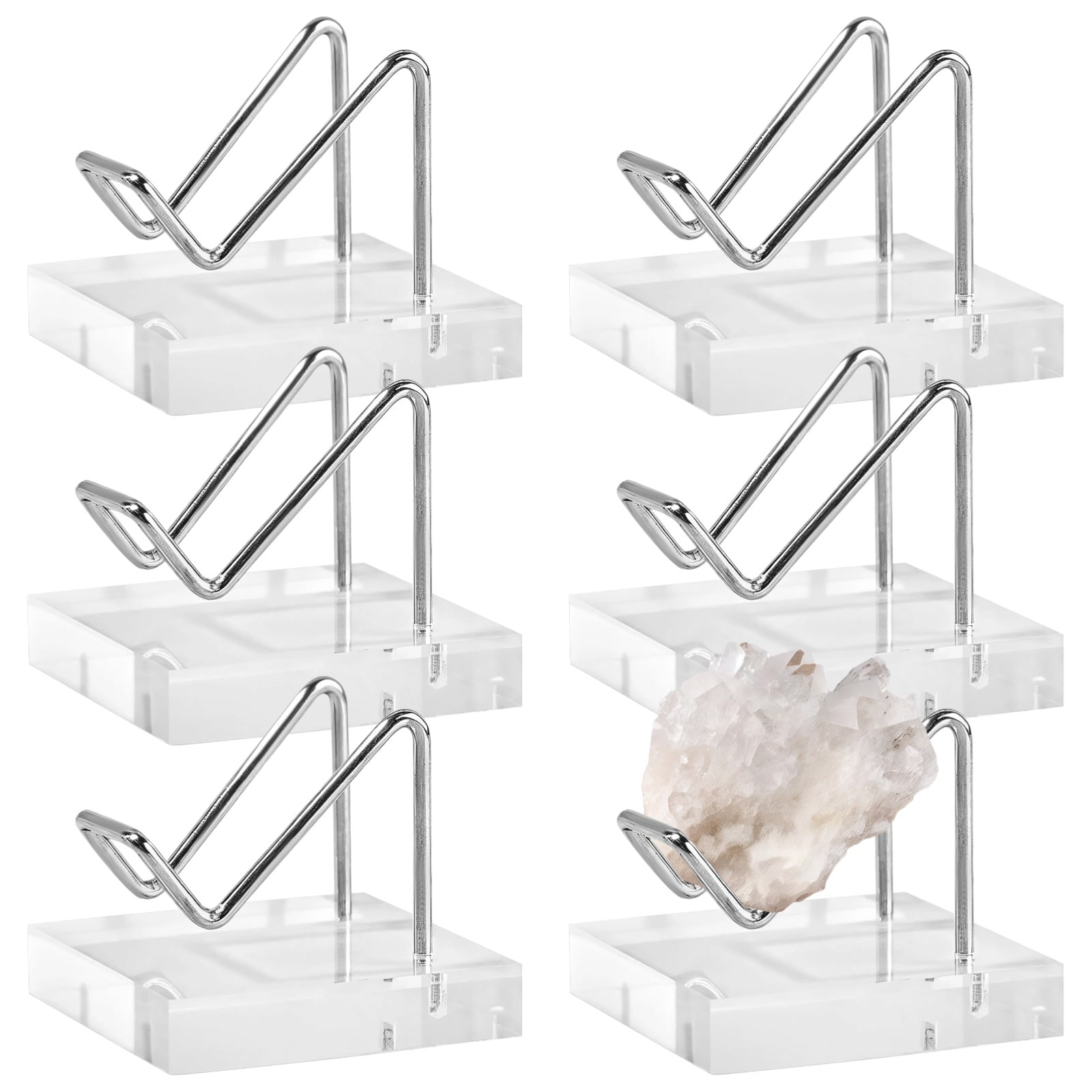 6 Pcs Acrylic Rock Display Stands, Crystal Display Shelf with Silver ...