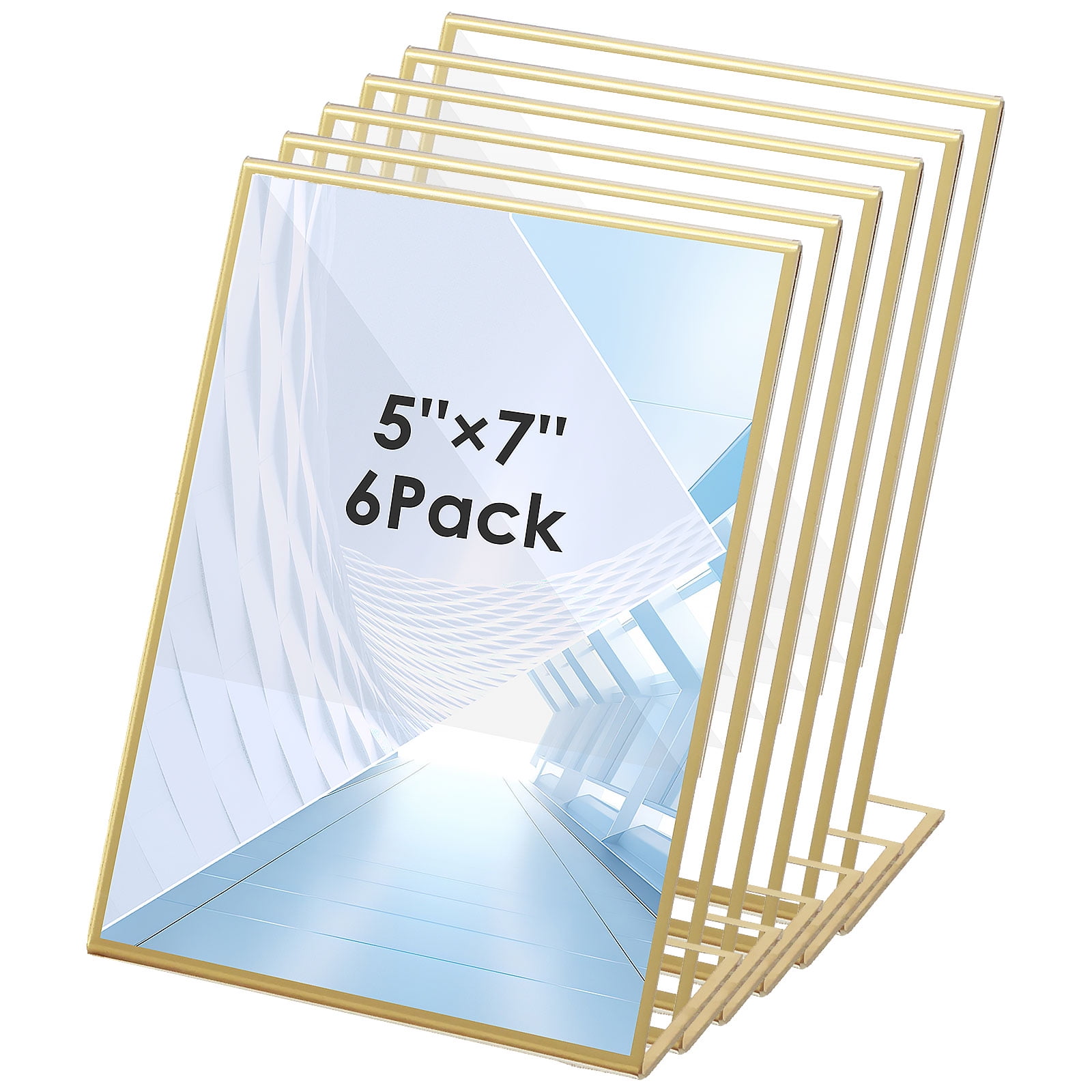 6 Pcs Acrylic Sign Holder 4x6/5x7inch L Shape Paper Holder Stand Gold ...