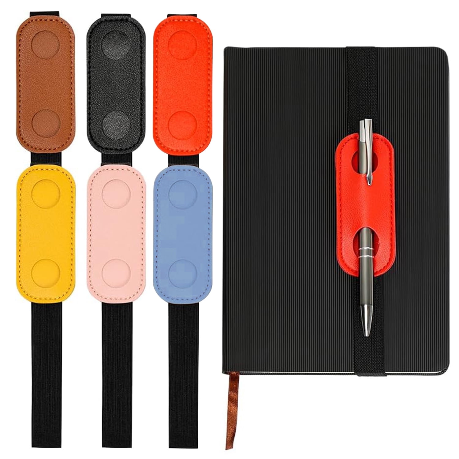 6 Pcs Adjustable Elastic Band Pen Holder, PU Leather Pencil Holder Pen ...