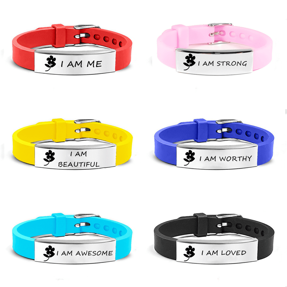 6 Pcs Adjustable Motivational Silicone Strap Bracelets Rubber ...