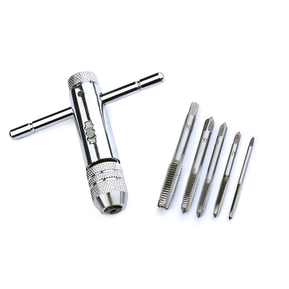 6 Pcs Adjustable T-Handle Tap Wrench Solid Jaw Ratchet Tap Holder Wrench with Machine Screw ...