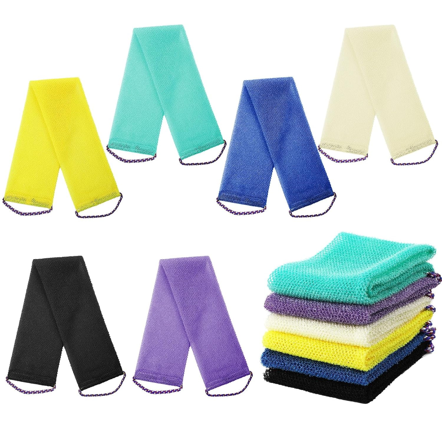 6 Pcs African Exfoliating Net Body Scrubber Long Net Bath with Ropes ...