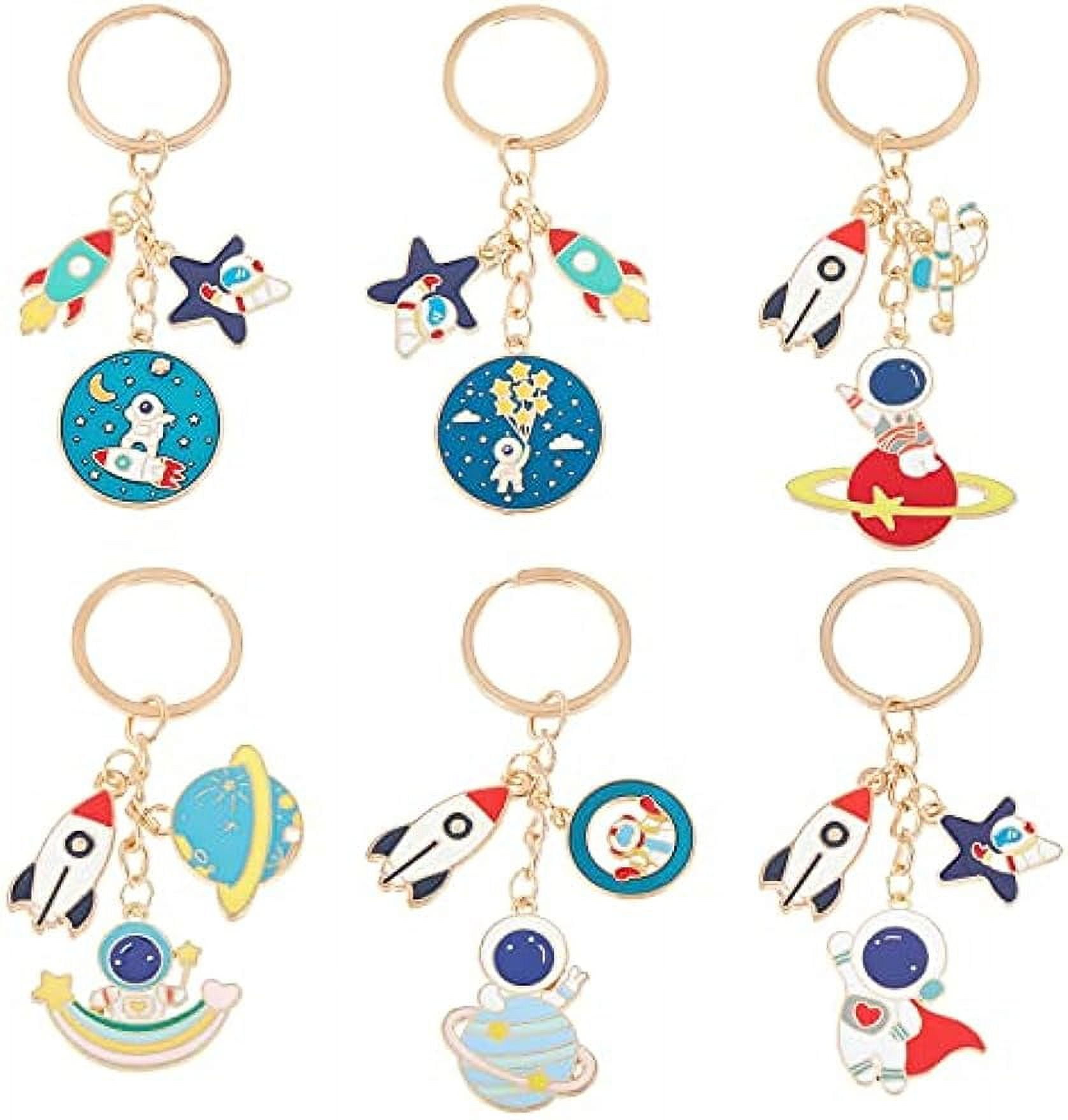 6 Pcs Alloy Enamel Keychains Spaceman Rocket Key Chain Astronaut Star ...