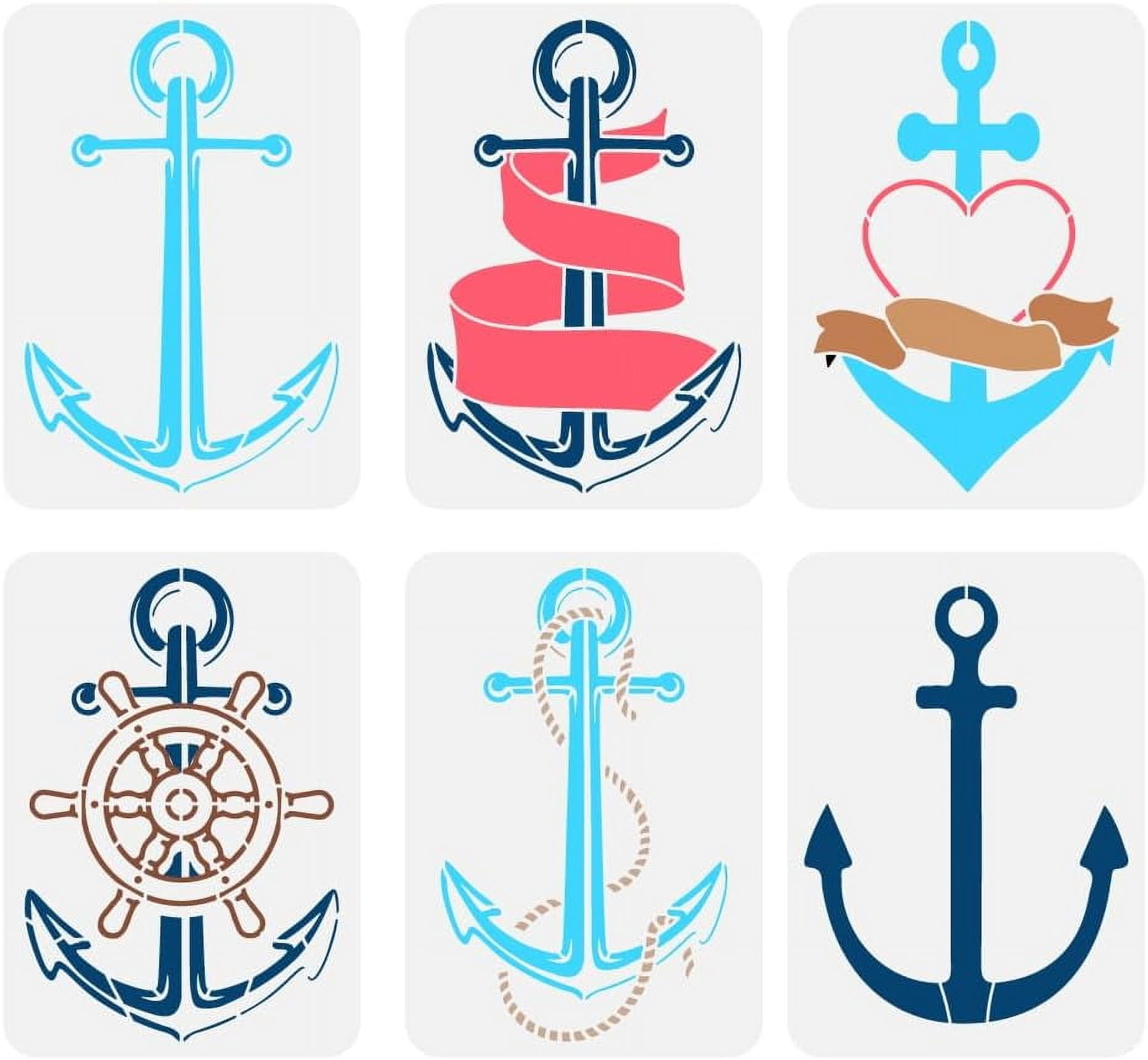 6 Pcs Anchor Painting Stencil 11.7x8.3inch Reusable 6 Styles Anchor ...