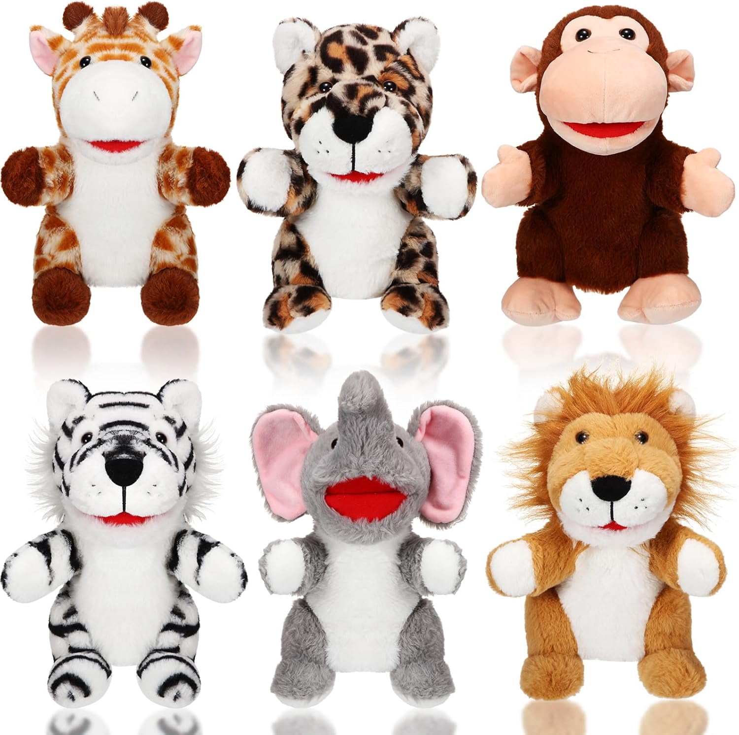 6 Pcs Animal Hand Puppets Bulk 10 Inches Living Realistic Toddler Plush ...