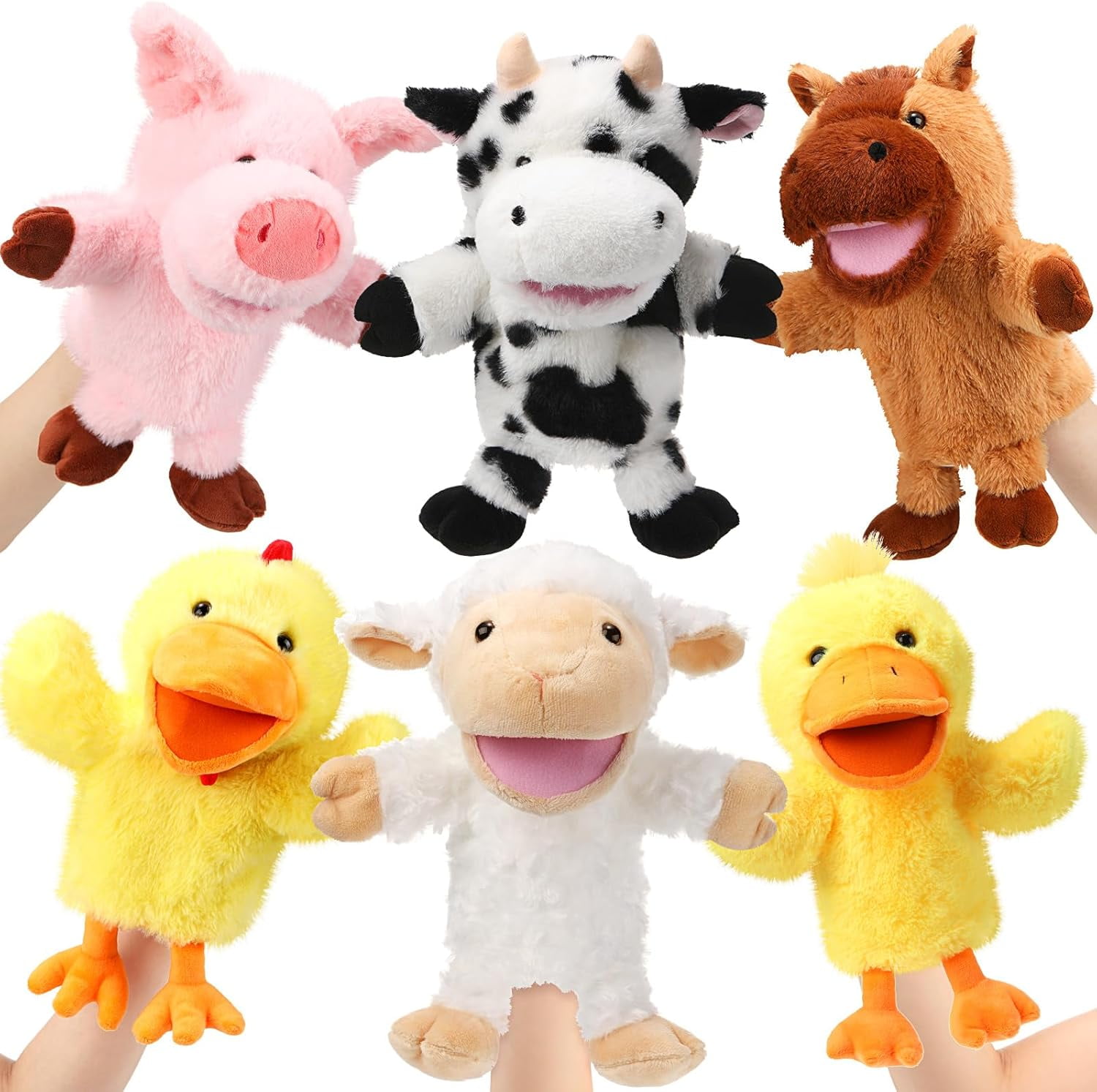 6 Pcs Animal Hand Puppets Bulk 10 Inches Living Realistic Toddler Plush ...