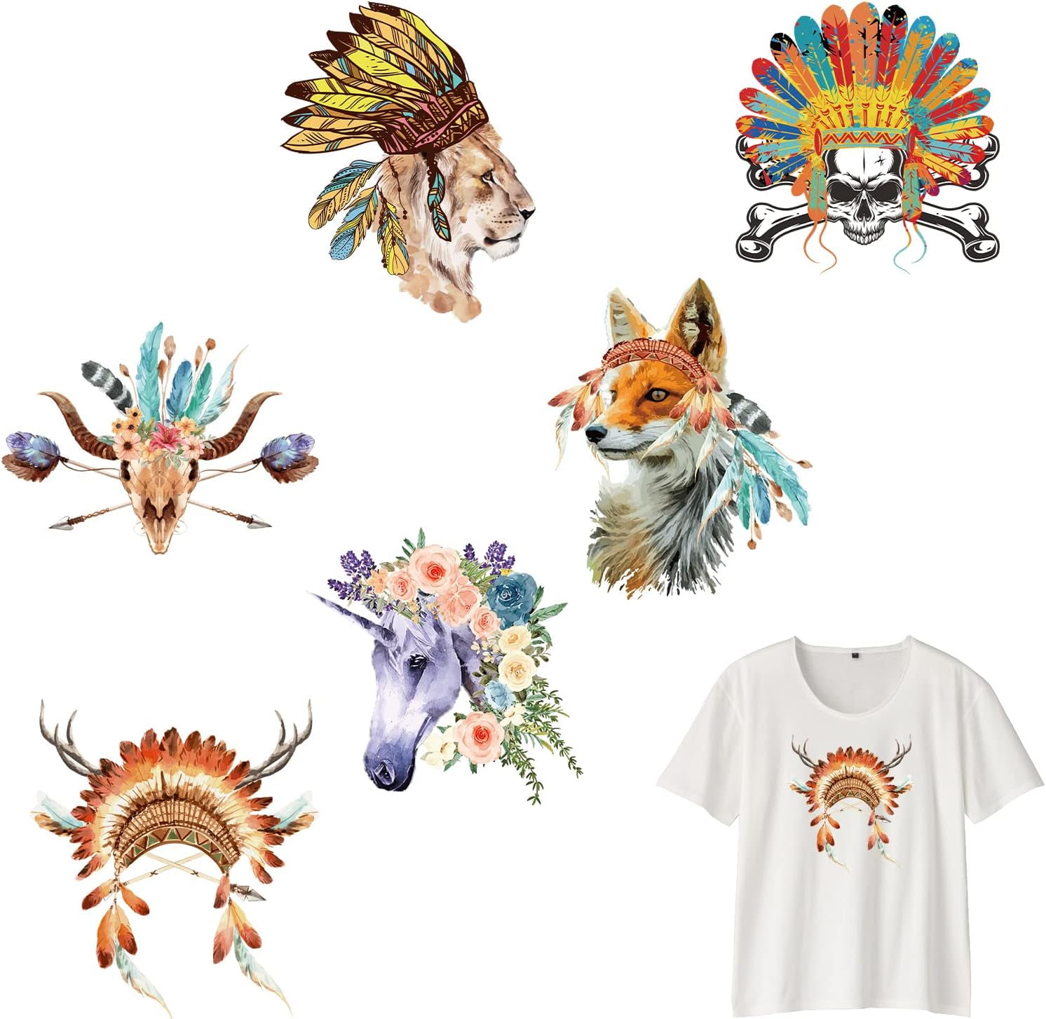 6 Pcs Animal Heat Transfer Stickers Iron On Transfer Patches Indian ...
